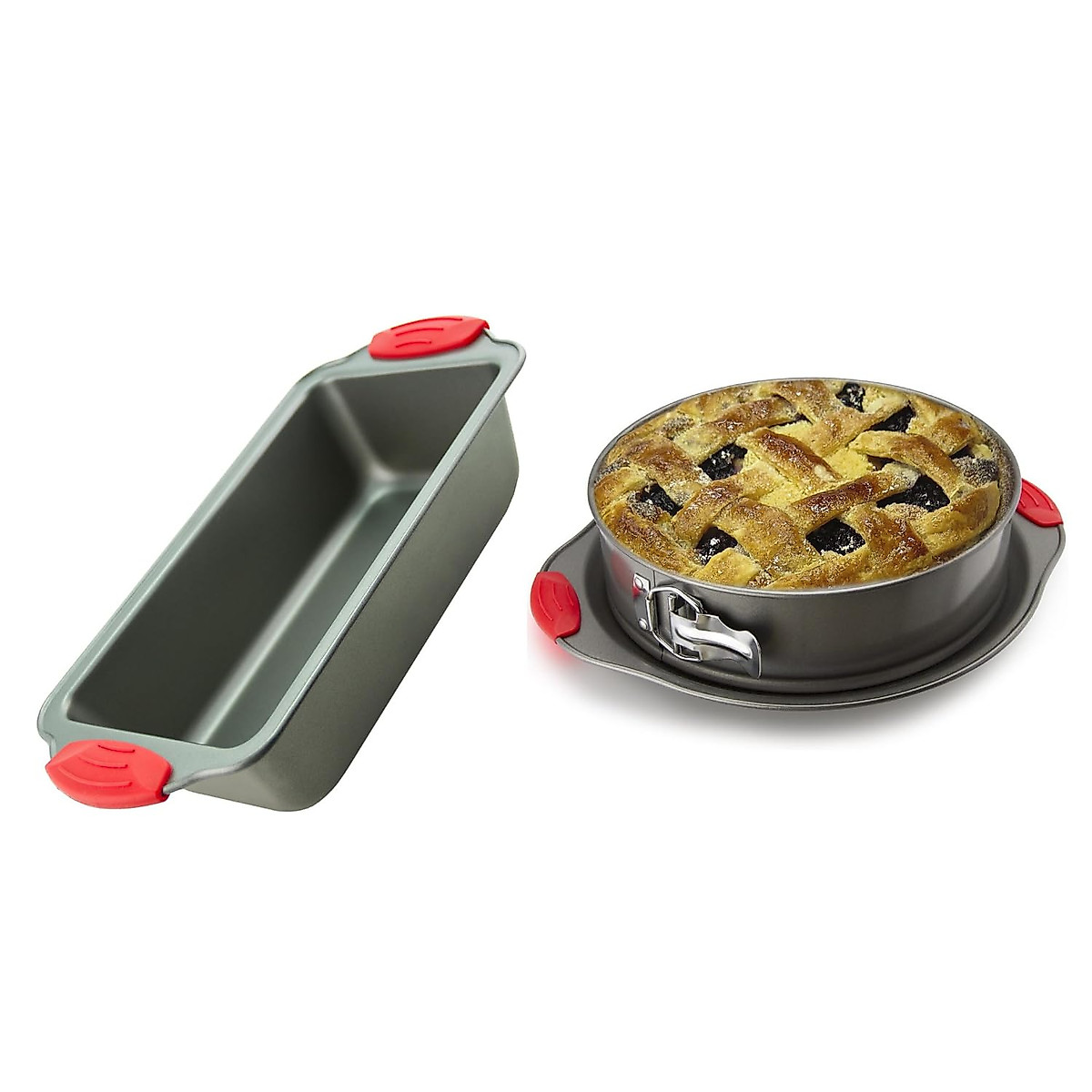 Premium Baking Set: Non-Stick Steel Banana Bread Loaf Pan & 10 Inch Springform Pan with Easy-Release, Easy-Clean Coating and Silicone Handles