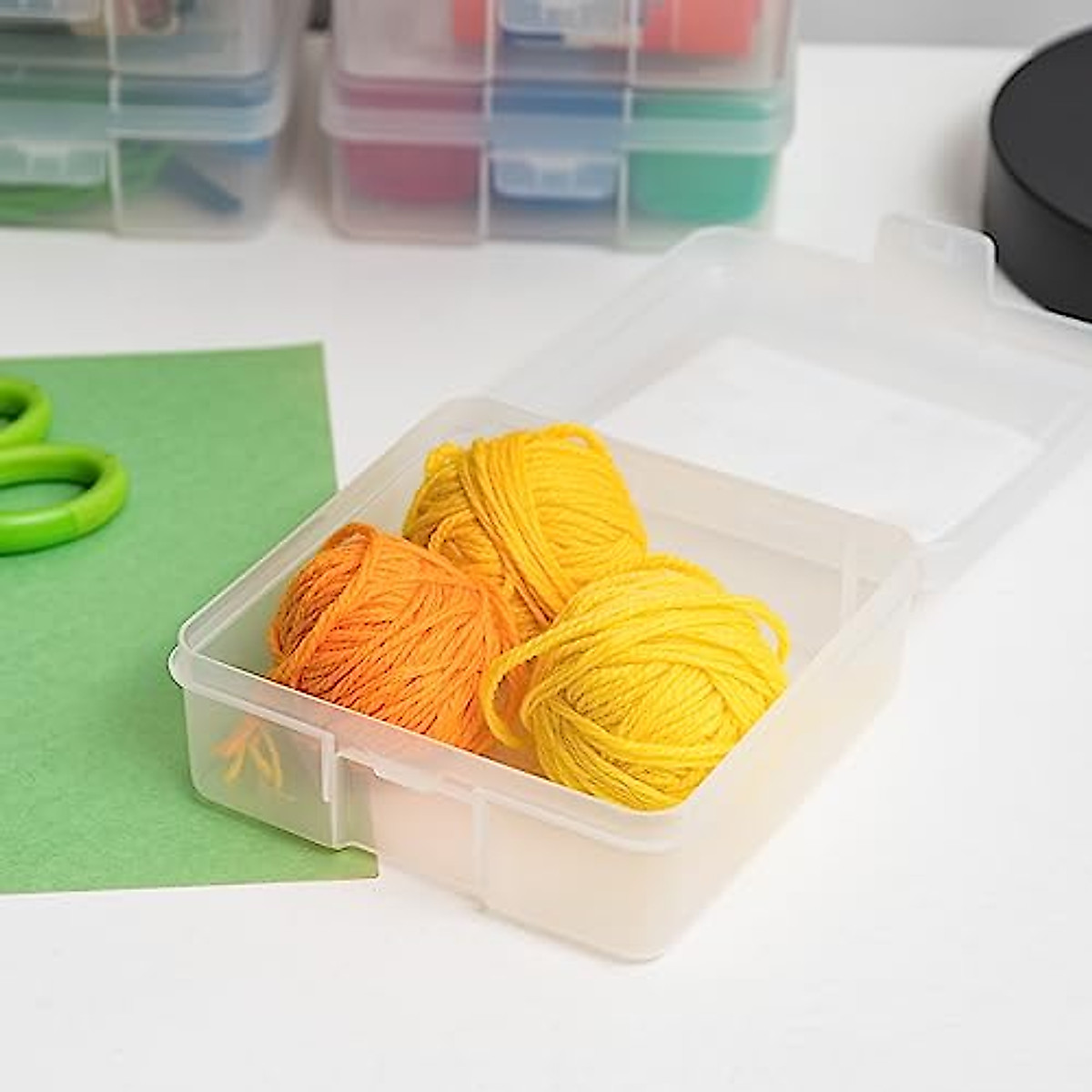 IRIS USA 10 Pack Small Plastic Hobby Art Craft Supply Organizer Storage Containers with Latching Lid, for Pencil, Lego, Crayon, Ribbons, Wahi Tape, Beads, Sticker, Yarn, Ornaments, Stackable, Clear