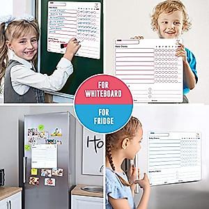 Lilymeche Concept - Magnetic Chore Chart 2 Pcs Dry Erase Behavior Charts, 1 Whiteboard & 5 Magnetic Markers, Reward Chart for Adults & Kids for School, Home and Office, Daily Planner Schedule Board.