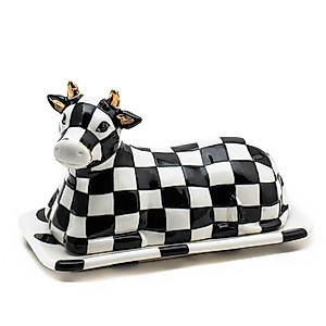 MacKenzie-Childs Cow Creamery Butter Dish, Ceramic Serving Dish with Lid for Butter