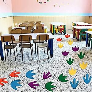 40 Pcs Felt Dinosaur Footprints Floor Decals Colorful Dinosaur Cutouts Removable Dinosaur Tracks Decal Stickers Dino Footprints for Kids Dinosaur Party School Playroom Nursery Classroom Decoration