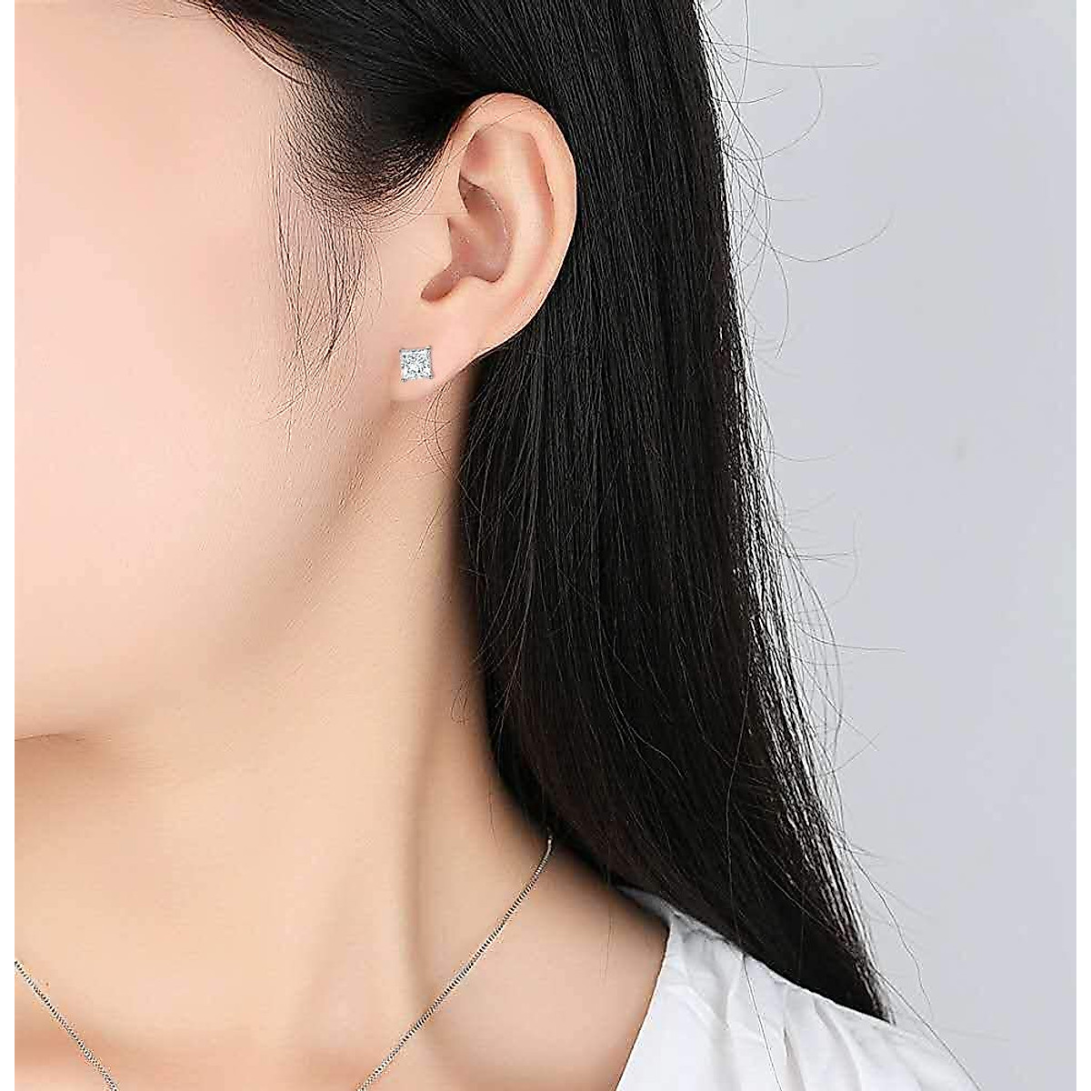 5 Pairs 18K White Gold Plated Princess Cut Clear Cubic Zirconia Stud Earring Pack