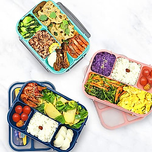 Qipecedm 3 Pack Bento Box Lunch Box Adults And Big Kids, Bento Box Adult Lunch Box with Cutlery, 1300ML 4 Compartment Lunch Box Containers, Leak Proof, Microwave/Dishwasher/Freezer Safe