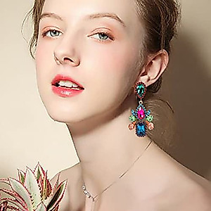 ASTRUE Bridal Rhinestone Teardrop Dangle Earrings,Multicolor Crystal Wedding Chandelier Earrings for Women in Pageant Party Valentine's Days Jewelry Accessory