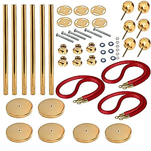 Crowd Control Barriers, Stainless Steel Stanchions and Velvet Ropes, Red Carpet Ropes and Poles for Party Supplies Movie Theater 6PCS