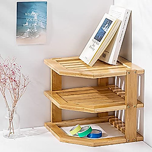 Navaris Bamboo Corner Shelf - Kitchen or Bathroom Corner Shelf Organizer - 9.5" High 3 Tier Storage Shelf for Countertop, Cabinet, Counter, Pantry