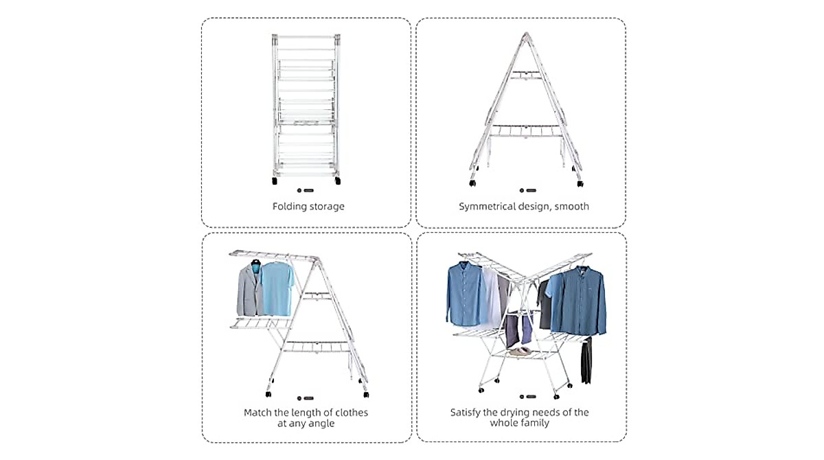 YUBELLES Space-Saving Clothes Drying Rack - Foldable Design