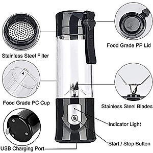 Portable Blender, Mini USB Blender for Shakes and Smoothies, 13.5 Oz Juicer Cup Rechargeable Type-C Personal Blender with Ultra Sharp Six Blades, Multifunctional and BPA Free Blender Bottle–Ideal for Traveling, Gym, Office-Black