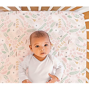 The Peanutshell Crib Sheet Set for Baby Girls | Pink Floral and Woodland Animals | 2 Pack Set