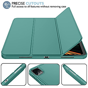 iMieet New iPad Pro 12.9 Case 2022(6th Gen)/2021(5th Gen) with Pencil Holder [Support iPad 2nd Pencil Charging/Pair],Trifold Stand Smart Case with Soft TPU Back,Auto Wake/Sleep(Forest Green)