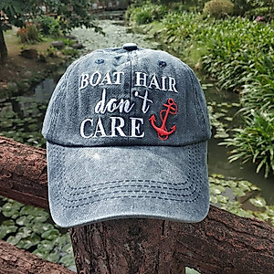 Women's Baseball Cap Boat Hair Don't Care Vintage Distressed Embroidered Dad Hat