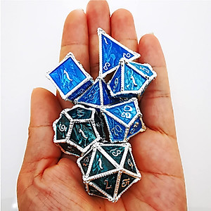 MJDICEOK Color Changing dice Metal Dragons dice DND dice Set D&D dice Set Role Playing dice Apply to Dungeons and Dragons (Black to Blue)