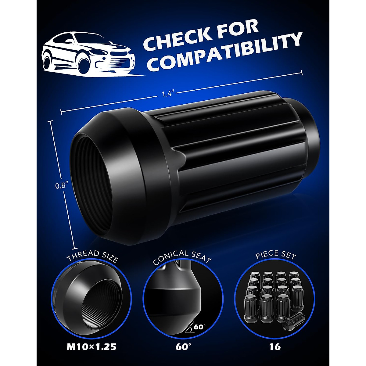 Orion Motor Tech M10x1.25 Lug Nuts, ATV Lug Nuts Compatible with Honda Kawasaki Suzuki Yamaha Can-Am Bombardier Arctic Cat, 10mmx1.25 Wheel Lug Nuts, Set of 16