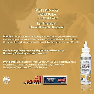 Veterinary Formula Clinical Care Ear Therapy, 4 oz. – Medicated Ear Drops to Help Relieve Bacterial and Fungal Infections in Dogs and Cats – Cleans and Deodorizes – 3 Pack