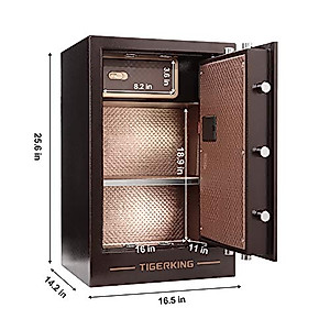 TIGERKING Burglary Digital Security Safe Box for Home Office Double Safety Key Lock and Password Safes 3.47 Cubic Feet