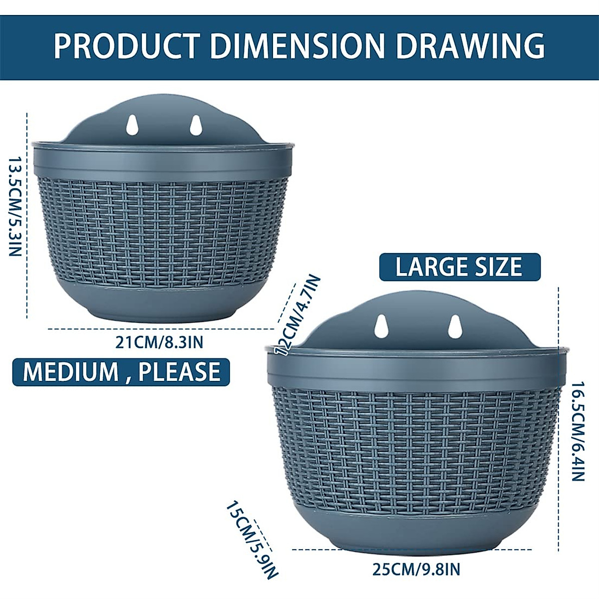 LAOJU Wall Hanging Planters Railing Hanging Planters, 2PCS Plastic Plants Pot Wall Mounted Hanging Basket Fence Flower Pots Plants Container with Hooks for Porch Railings Garden Balcony Patio