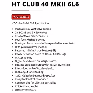 Blackstar HT Venue Series Club 40 MKII 1x12 Combo 40w w/Celestion 70/80 Speaker