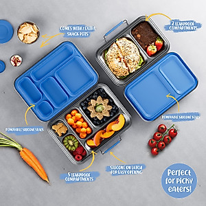 AOHEA Stainless Steel Bento Box Kids, Kids Metal Bento Lunch Box BPA Free Lunch Box Containers 304 Stainless Steel Bento Box for School and Office(Bule)