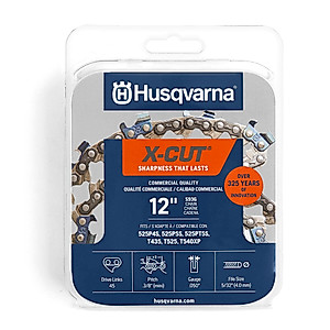 Husqvarna X-Cut S93G 12 Inch Chainsaw Chain, 3/8" Mini Pitch, 050" Gauge, 45 Drive Link Chainsaw Blade Replacement, Pre-Stretched and Low Kickback, Gray