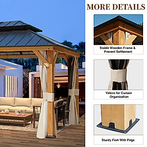 RICHRYCE 11' x 13' Solid Wood Gazebo, Hardtop Gazebo Plastic Sprayed Metal Roof Outdoor Gazebo Canopy Double Vented Roof Pergolas Wood Frame with Netting and Curtains for Garden, Patio, Lawns, Parties