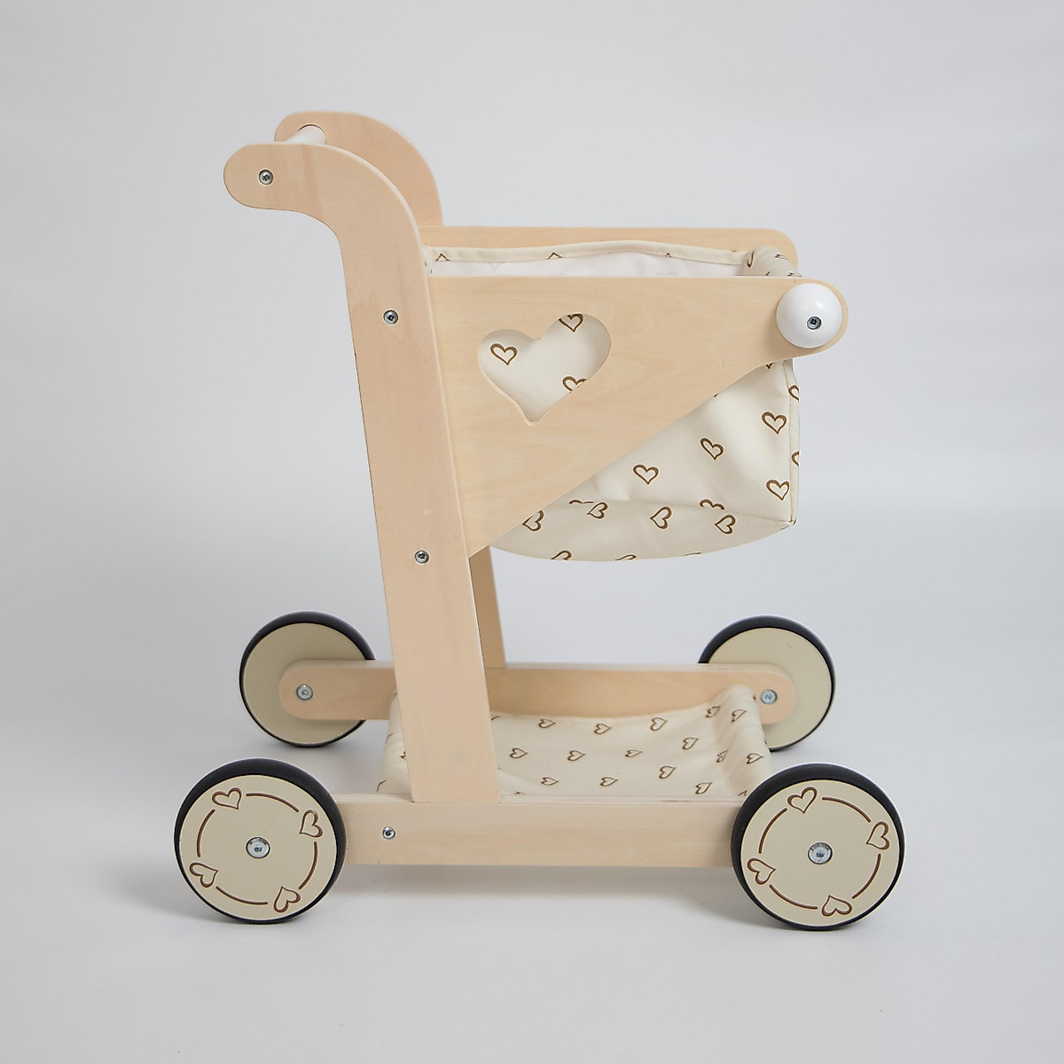 Hopscotch Squad Baby Wooden Shopping Cart Push Pull Walker Doll Stroller for Toddler, Pretend Peducational Learning Walker, Play Wagon with Rubber Wheel, Larger Size 16.5” x 111.4” x 18”