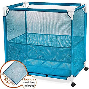 KITLIFE Pool Storage Bin, Pool Toy Storage Cart, Durable UV Resistant Fabric Resists Fading and Cracking, Medium Size 36 x 36 x 24, Bonus Mesh Bag Included Teal
