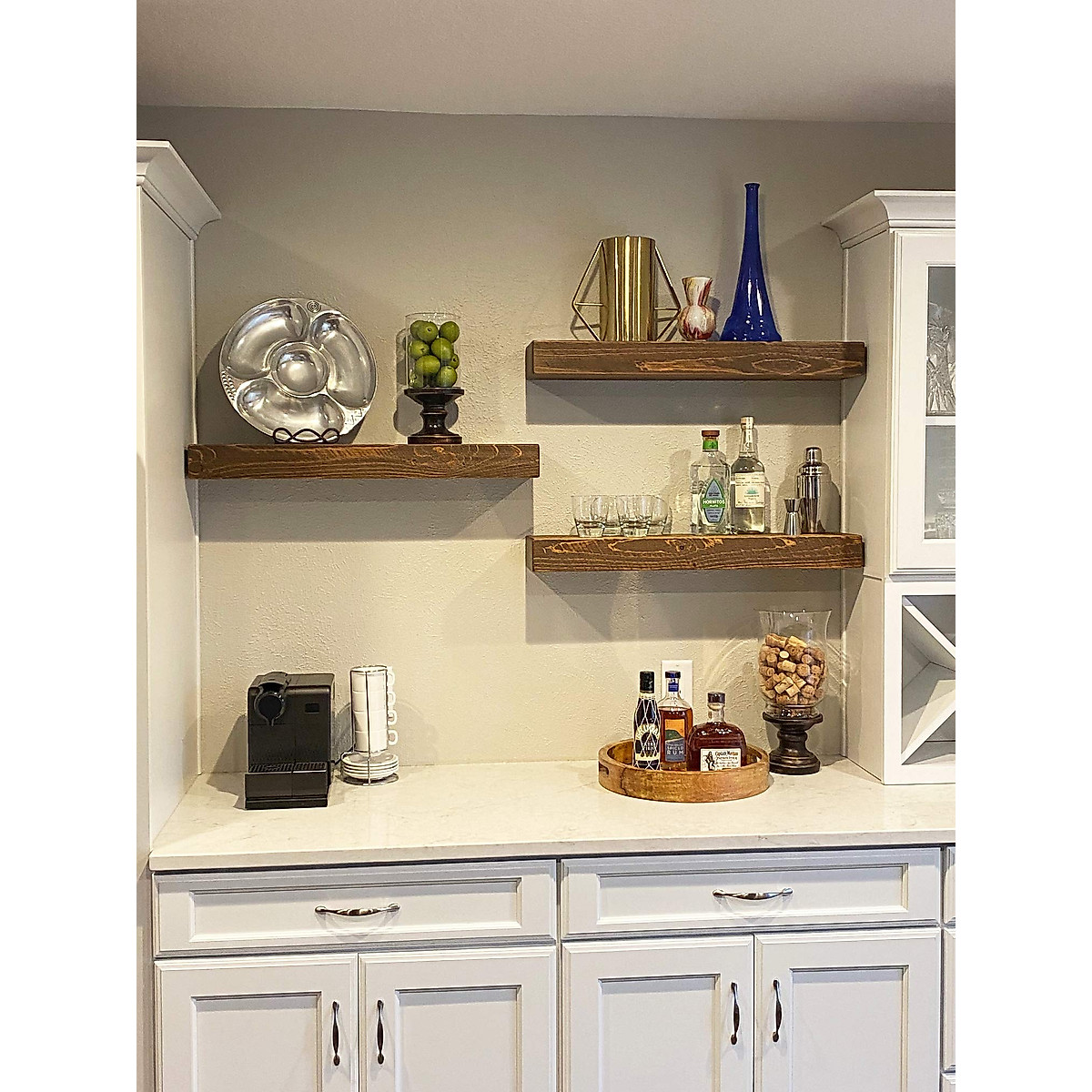 Joel's Antiques, Floating Shelf, Mountable, Rustic, Solid Wood, Pine, Medium Brown, Chunky, (3" x 7" x 36")