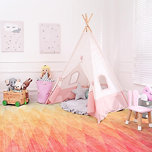 Lahome 8x10 Modern Ombre Bedroom Rug, Washable Area Rug for Kids Room, Diamond Nursery Rug with Rubber Backing, Stain Resistant Soft Rug for Living Room (Pink/Yellow)