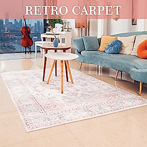 Auruge Area Rug - 5x7 Indoor Vintage Rugs Soft Fuzzy Shaggy Carpet Distressed Pink Accent Rug Non-Slip Non Shedding & Machine Washable Rug for Dining Room Living Room Bedroom Office