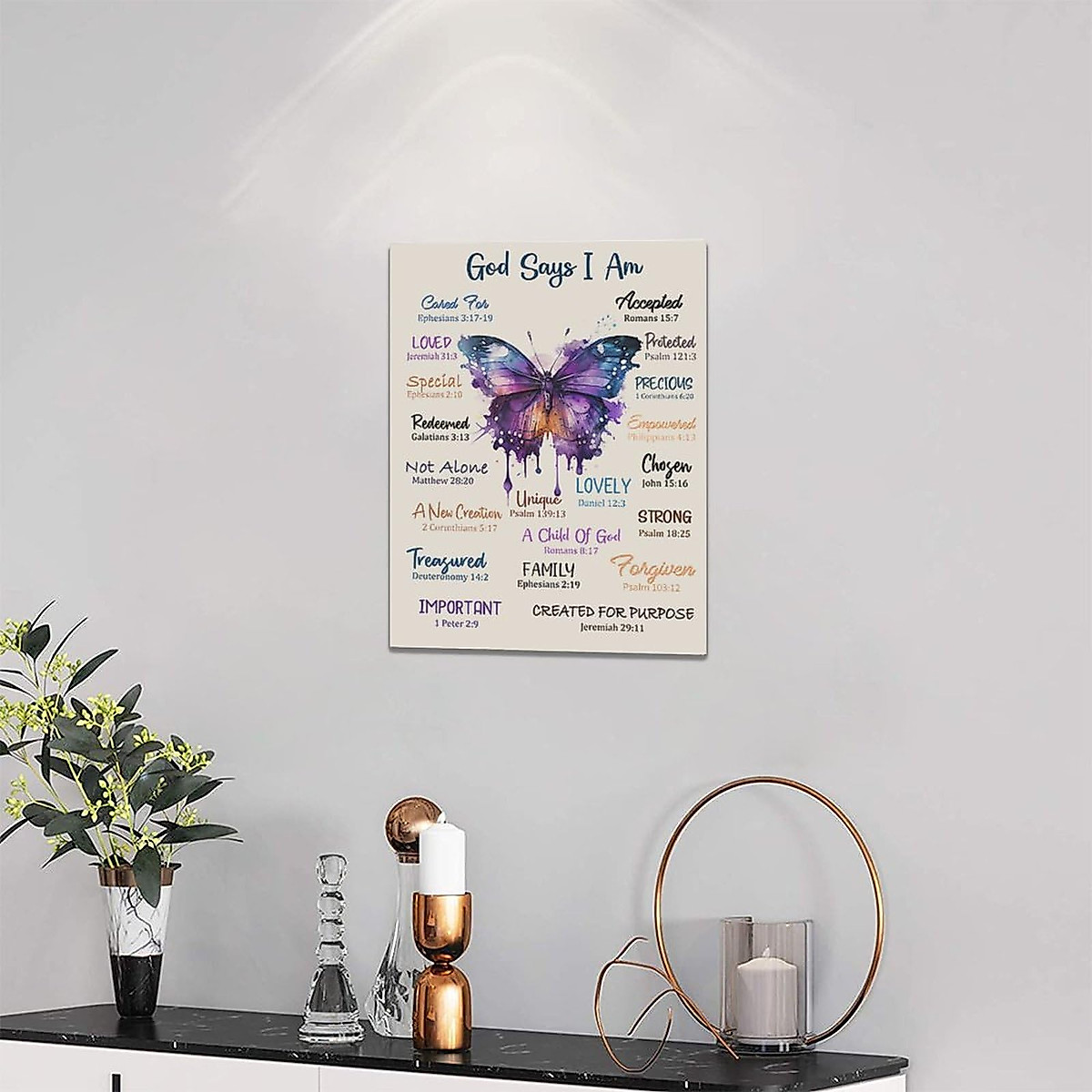 Christian Wall Art Butterfly Pictures Wall Decor Christian Scriptures Inspirational Painting Bible Verse Canvas Prints Modern Artwork Home Decoration for Office Bedroom Living Room 12"x16"