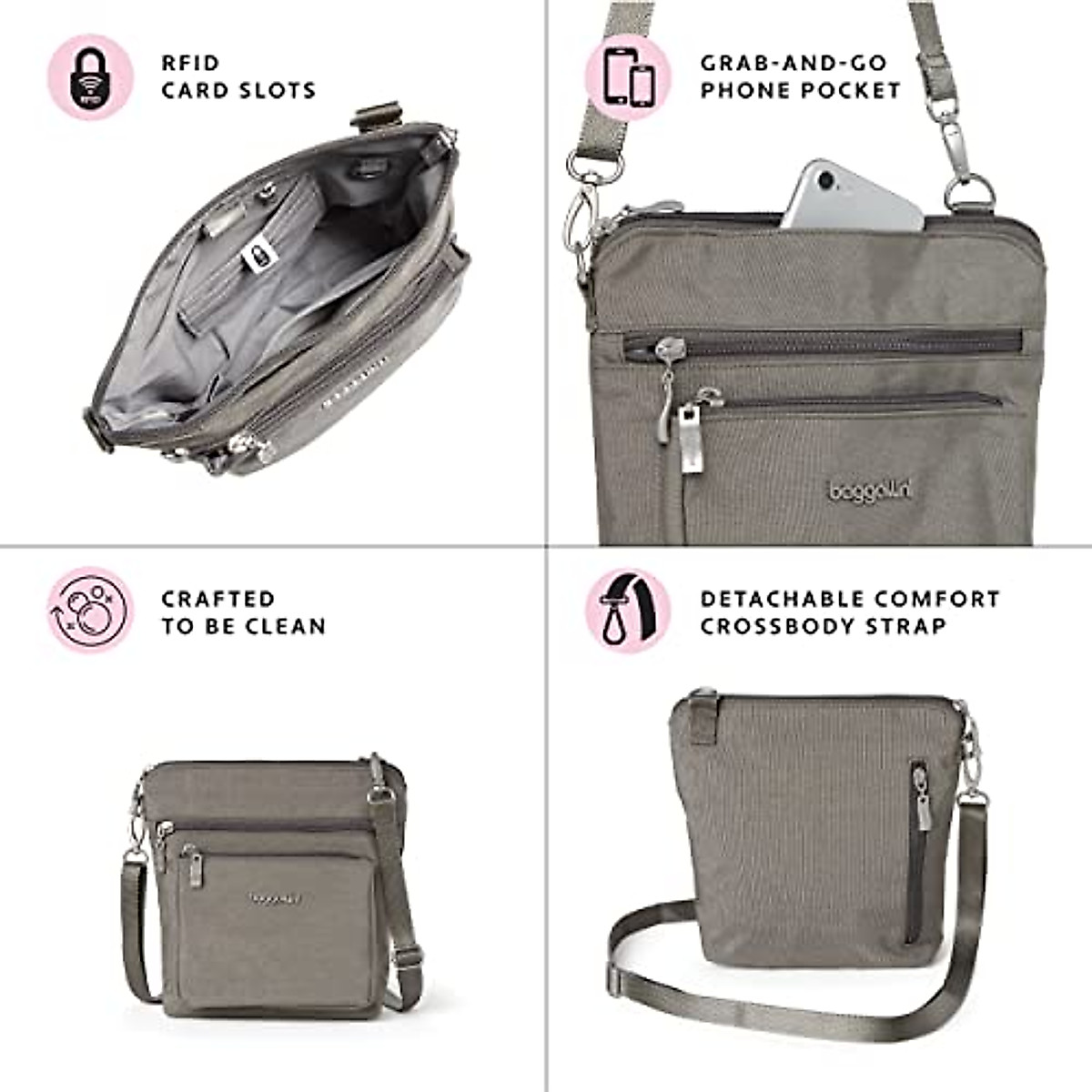 Baggallini womens Modern Pocket Crossbody, Sterling Shimmer, One Size US