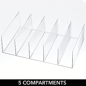 mDesign Plastic Divided Purse Organizer for Closets, Bedrooms, Dressers - Closet Shelf Storage Solution for Purses, Clutches, Wallets, Accessories - 5 Compartment Sections - Lumiere Collection - Clear