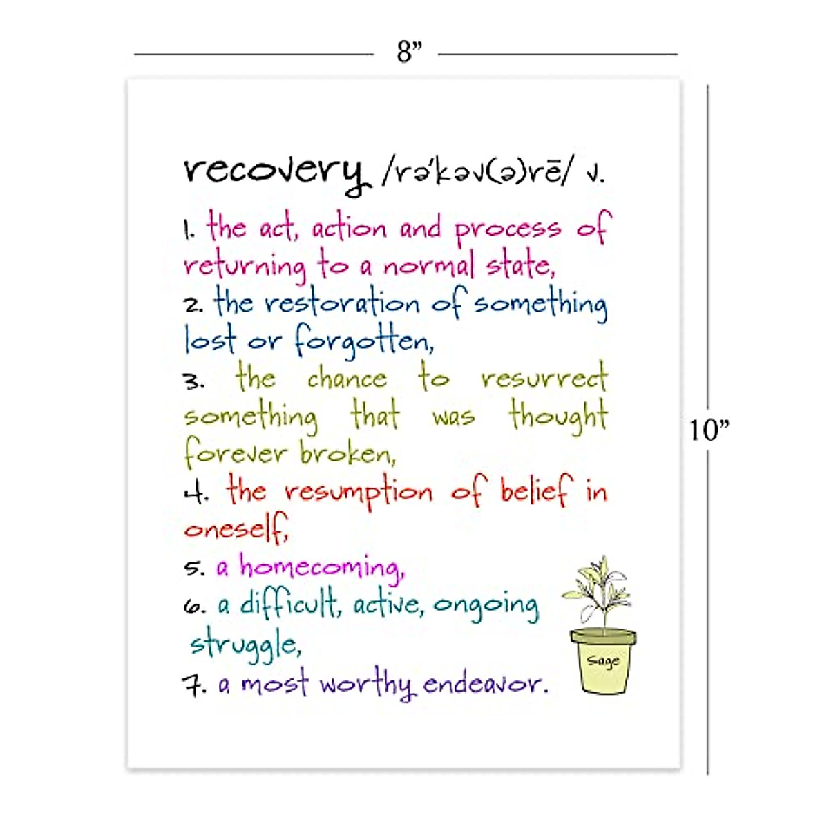 Sober - Sobriety Gifts for Women and Men - Alcoholism Recovery - Quotes Wall Decor - Alcohol and Drug Abuse Get Well Encouragement Gift - Recovery Poster - 8x10 Art Print - UNFRAMED