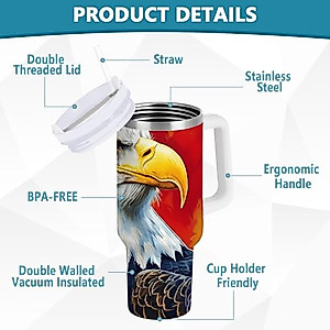 Oil Painting Bald Red Yellow 30-40oz Carryon Tumbler with Lid and Straw Reusable Spill Proof Double Wall Insulated Stainless Steel Water Bottle Travel Mug Cupholder Friendly Vacuum Sealed Tumbler with