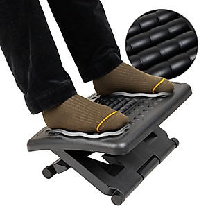 Mind Reader Adjustable Height Ergonomic Foot Rest with Massage Rollers, Black
