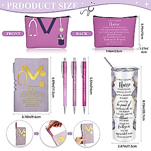 Domensi 6 Pcs Nurse Week Appreciation Gifts for Women Medical Nursing Assistant 20 oz Marble Sign Tumbler Makeup Bag Notepad with Ballpoint Pen for Graduation Nursing Student(Purple)