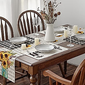 Artoid Mode Love Family Together Home Buffalo Plaid Placemats for Dining Table, 12 x 18 Inch Holiday Vintage Thanksgiving Washable Table Mat Set of 4