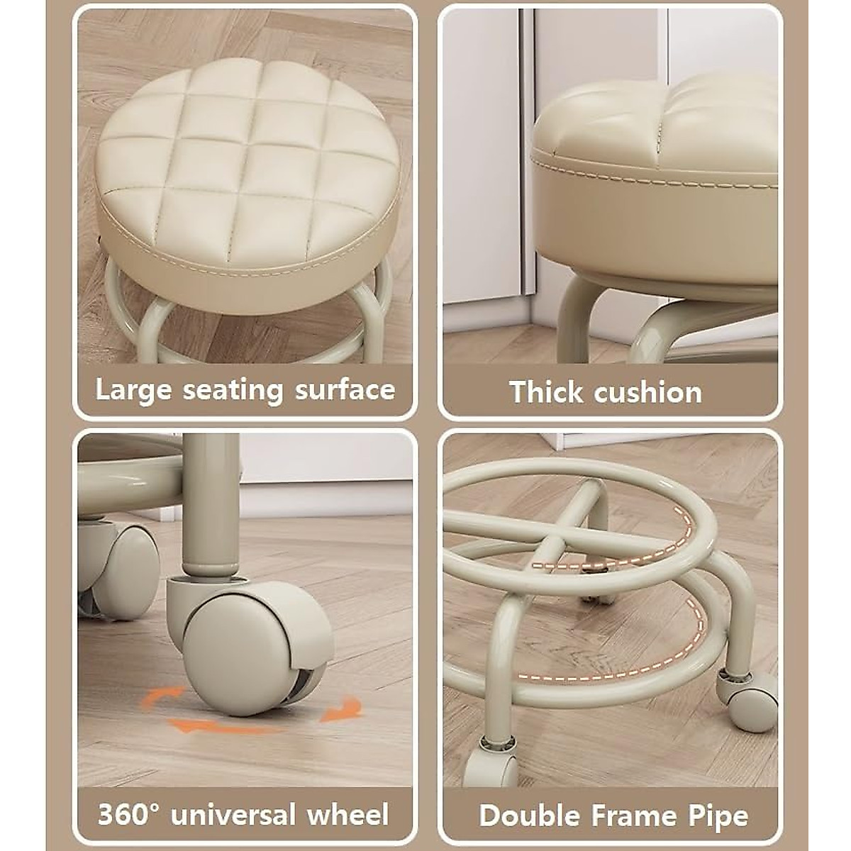 Aetherix Low Stool with Wheels, Pedicure Chair for Nail tech Low Rolling Stool, Shoe Changing Makeup Cleaning with Wheels, Pedicure, Massage SPA and Home, Low Seat with Wheels