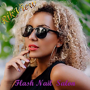 RikView Fall Press on Nails Long Acrylic Almond Fake Green Full Cover For Women