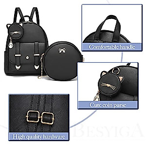 BESYIGA Girls Fashion Backpack 3PCS Mini Backpack Purse for Women Kids Backpack Purse PU Leather Travel Satchel Backpack Shoulder Bag Purple