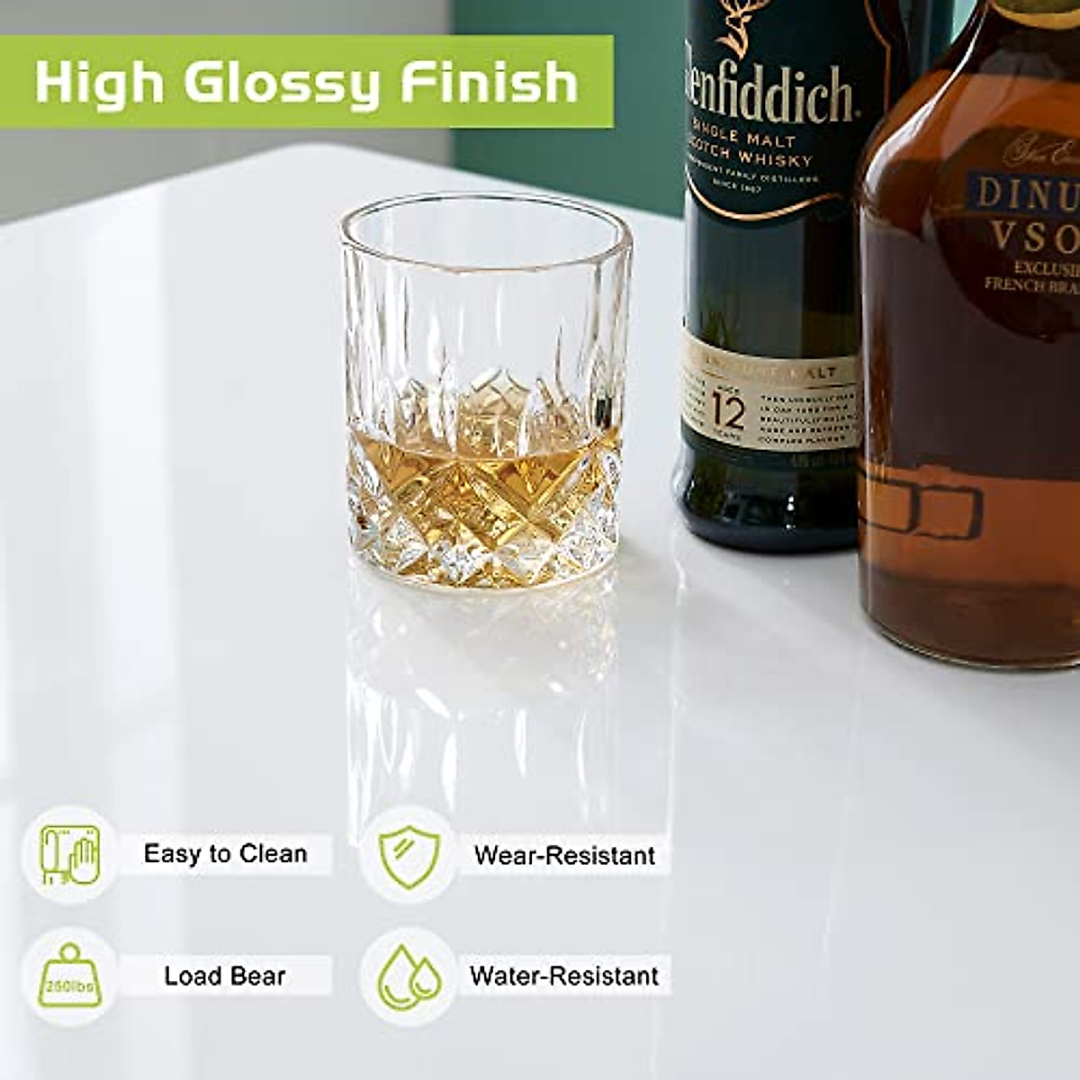 ivinta Modern White Dining Table, High Glossy Dining Room Table for 4/6, Glass Desk Table for Small Space, 55 inches Rectangular Dinner Table for Kitchen, Dining Room, Living Room (White)