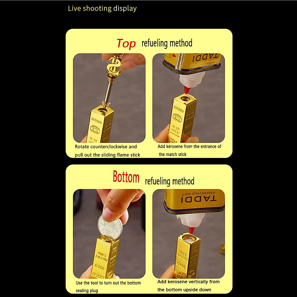 Permanent Flint Keychain,10000 Times Reusable Keychain Match, Keychain Lighter Waterproof Match,oil lighter, Cool Lighters, EDC Emergency Matchstick Survival（NOT OIL INCLUDED）