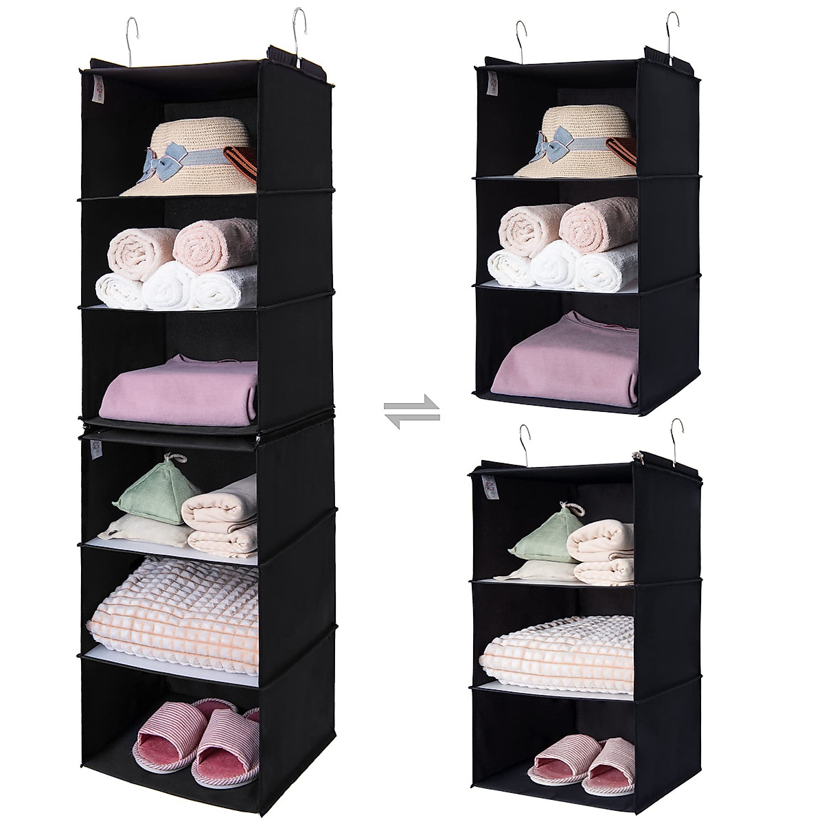GRANNY SAYS 6-Shelf Hanging Organizer for Closet, Separable to 2 Pack 3-Shelf Hanging Shelves, Hanging Organizer for Bedroom, Black