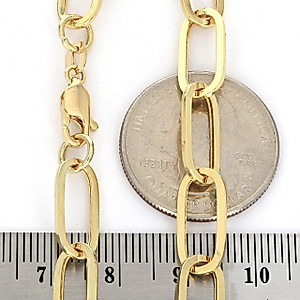 Nuragold 14k Yellow Gold 7mm Paperclip Elongated Rolo Cable Link Chain Pendant Necklace, Womens Jewelry Lobster Clasp 16" 18" 20" 22" 24"