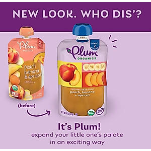 Plum Organics Stage 2, Organic Baby Food, Peach, Banana and Apricot, 4.0 Oz, New Look, Packaging May Vary.