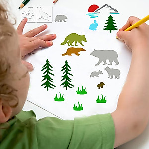 65 Pieces Animal Stencils for Painting, Small Reusable Deer Bear Stencil Template Tree Bee Bird Mountain DIY Craft Paint Stencils for Painting on Wood Wall Card Rock Decor (Wildlife)