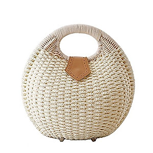 TONWHAR® Lady's Stylish Shell Shape Straw Tote Handbag Rattan Beach Bag (White)