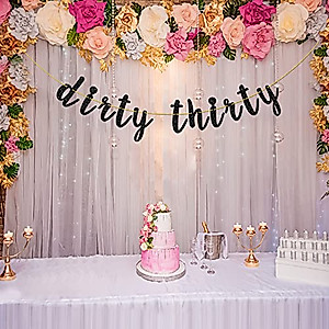 Helewilk Black Glitter Dirty Thirty Banner, Happy 30th Birthday Party Decoration for Women Men, Cheers to 30 Years, Funny Thirty Years Old Birthday Party Supplies