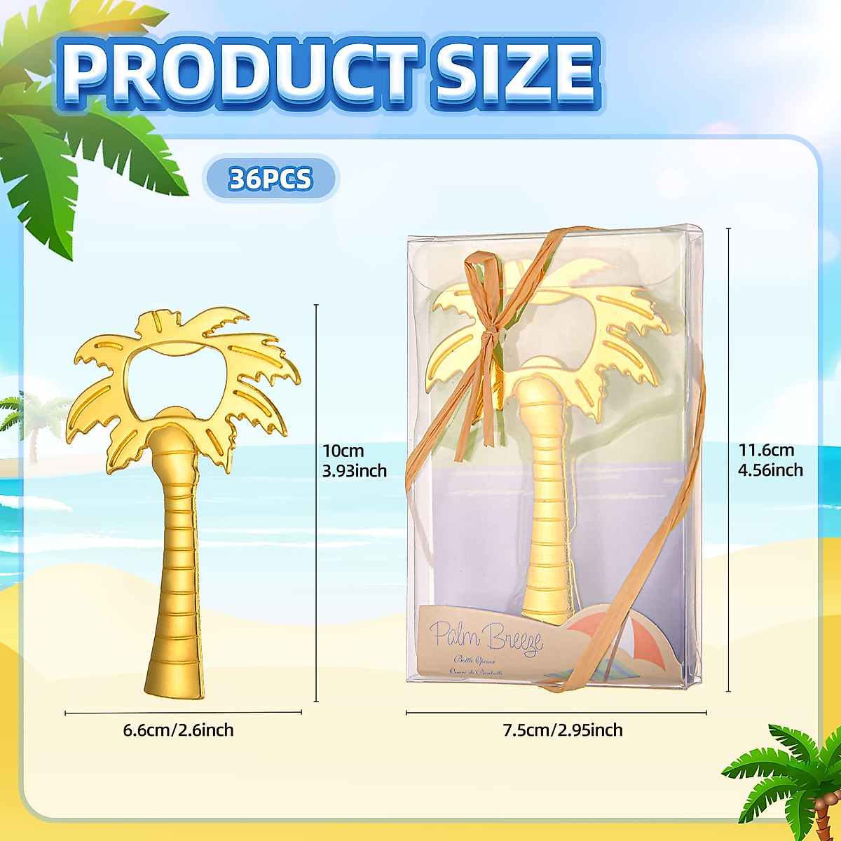 50PCS Coconut Tree Bottle Openers for Wedding Favors, Hawaiian Bridal Shower or Baby Shower Party Gifts for Guests Bulk (Gold)