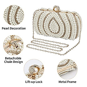 UBORSE Pearl Beaded Clutch Purses for Women Evening Handbags Formal Crystal Bridal Wedding Purse Prom Cocktail Party Bags Ivory